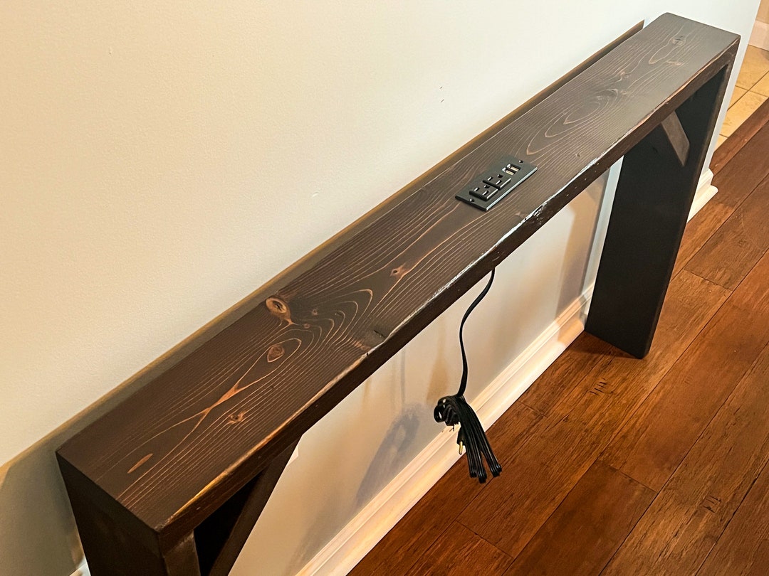 7 Inch Deep Powered Sofa Table Behind the Couch Table Long Narrow Wood Table With Charging Outlets Farmhouse Rustic Table Etsy UK