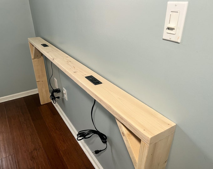 Customizable Unfinished Narrow Wood Powered Console Table for Behind the Couch With One Power ...