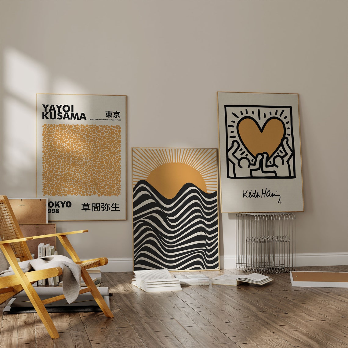 Set of 3 Sage Yellow Kusama Keith Haring and Bauhaus Prints - Etsy