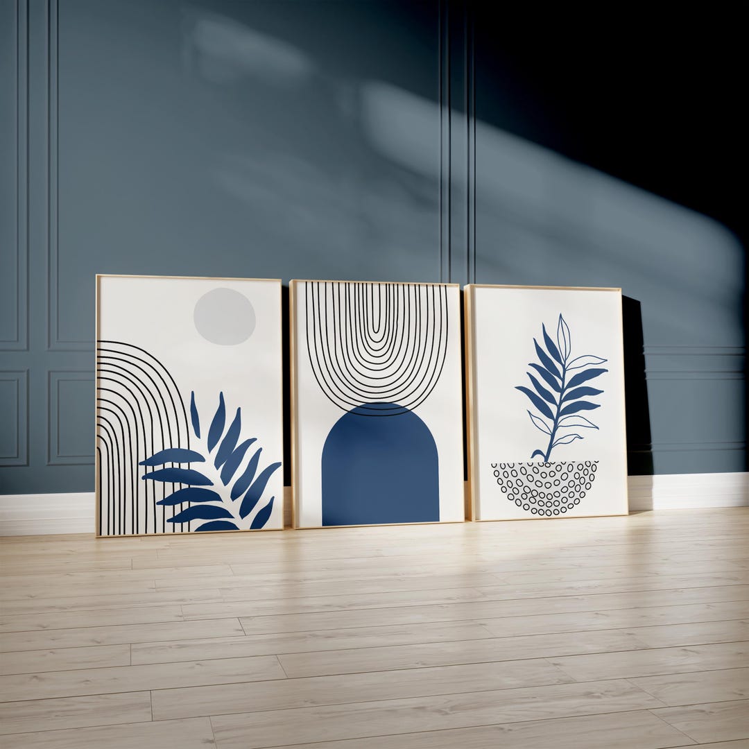 Blue Boho Wall Art, Home Decor, Set of 3 Wall Prints, Blue Wall Art ...