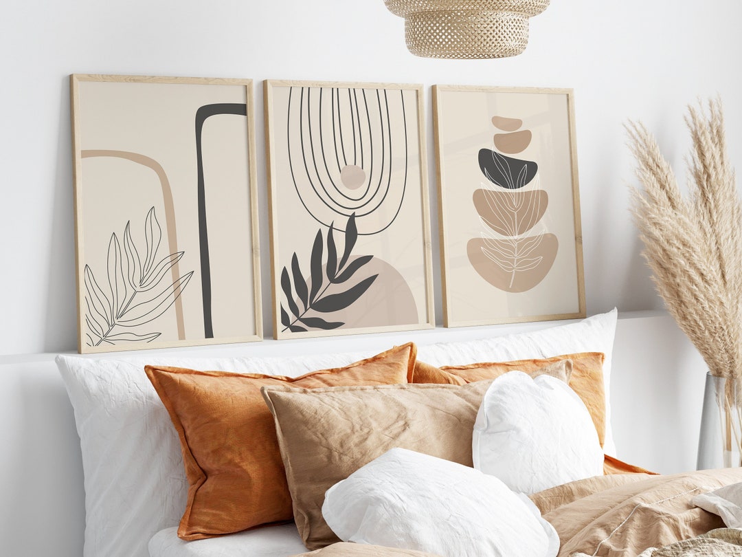 Set of 3 Boho Wall Art, Beige Brown Home Decor, Bohemian Poster Print ...