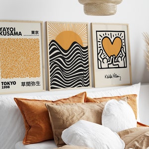 Set of 3 Sage Yellow Kusama, Keith Haring and Bauhaus Prints, Mustard ...