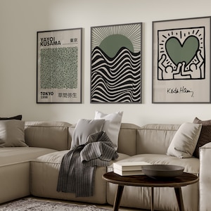 Set of 3 Sage Green Kusama, Keith Haring and Bauhaus Prints, Green Wall ...