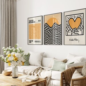 Set of 3 Sage Yellow Kusama, Keith Haring and Bauhaus Prints, Mustard ...