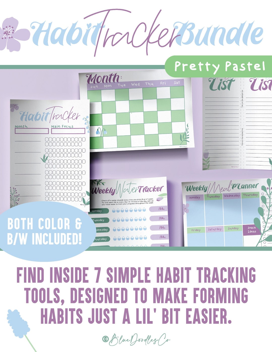 Printable Habit Tracking Worksheet Bundle Pretty Pastel Edition - Etsy