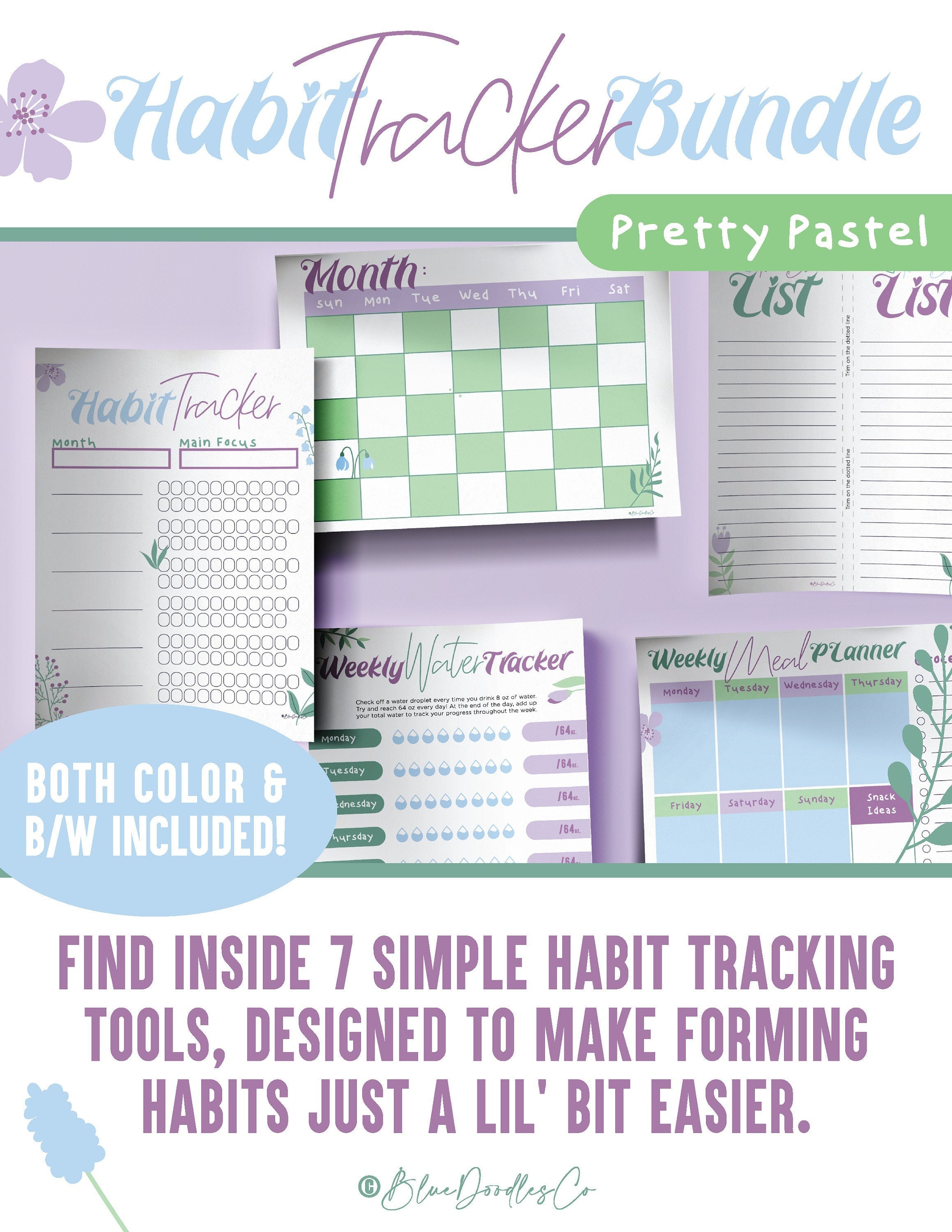 Printable Habit Tracking Worksheet Bundle - Pretty Pastel Edition - Etsy