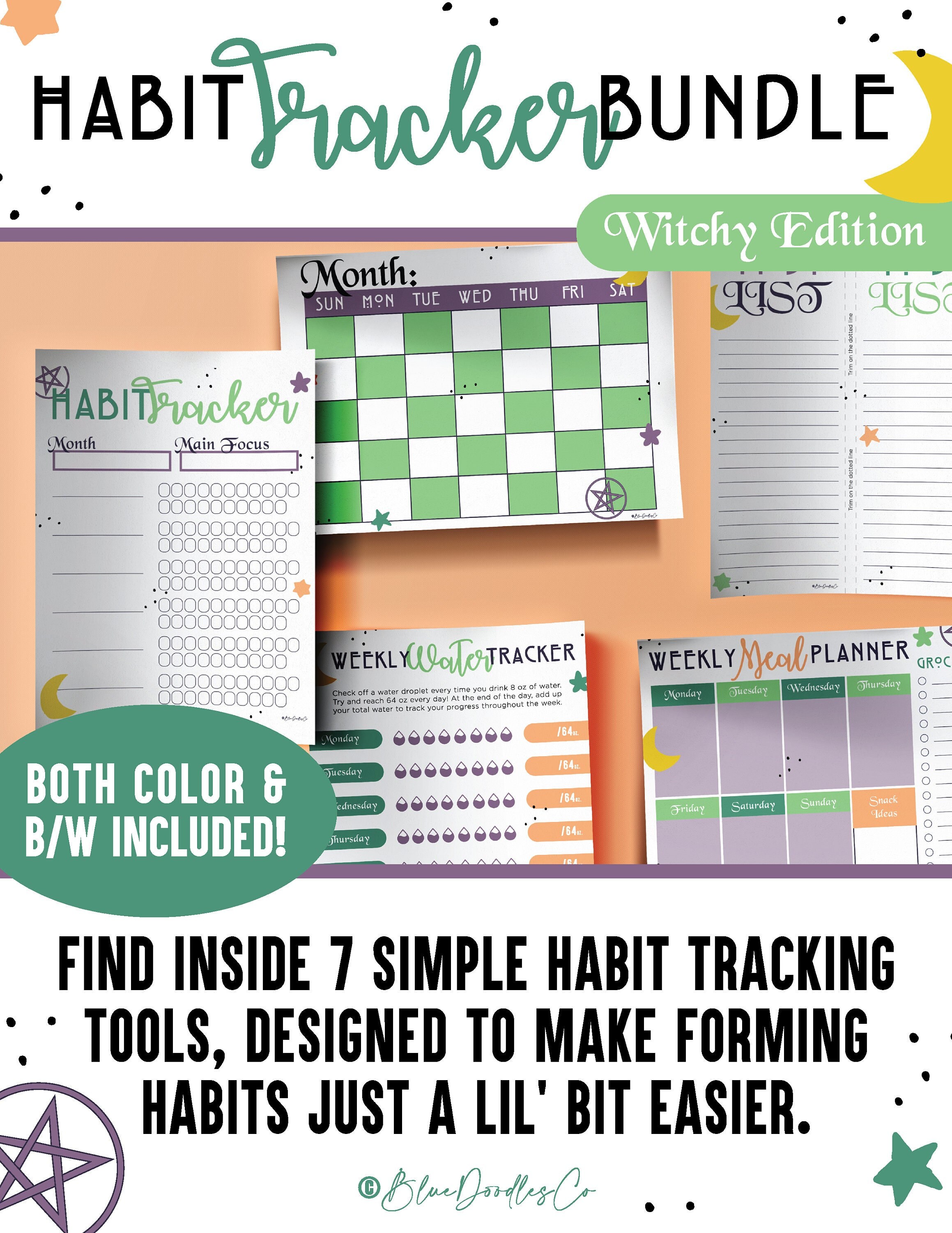 Printable Habit Tracking Worksheet Bundle - Witchy Edition - Etsy