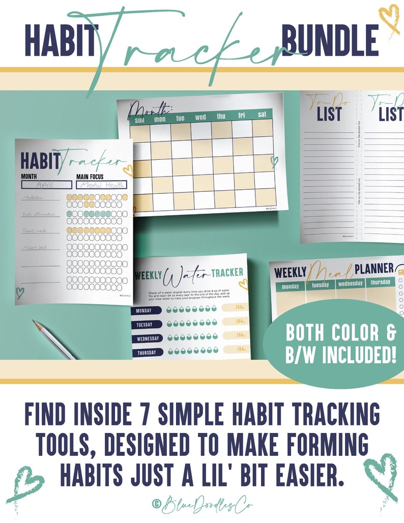 Printable Habit Tracking Worksheet Bundle - Etsy