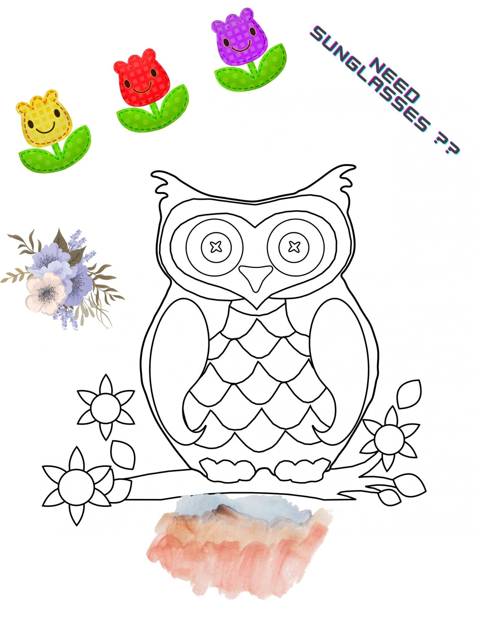 Printable Interior Coloring Page, Kids Coloring Book, Animals and Tree ...