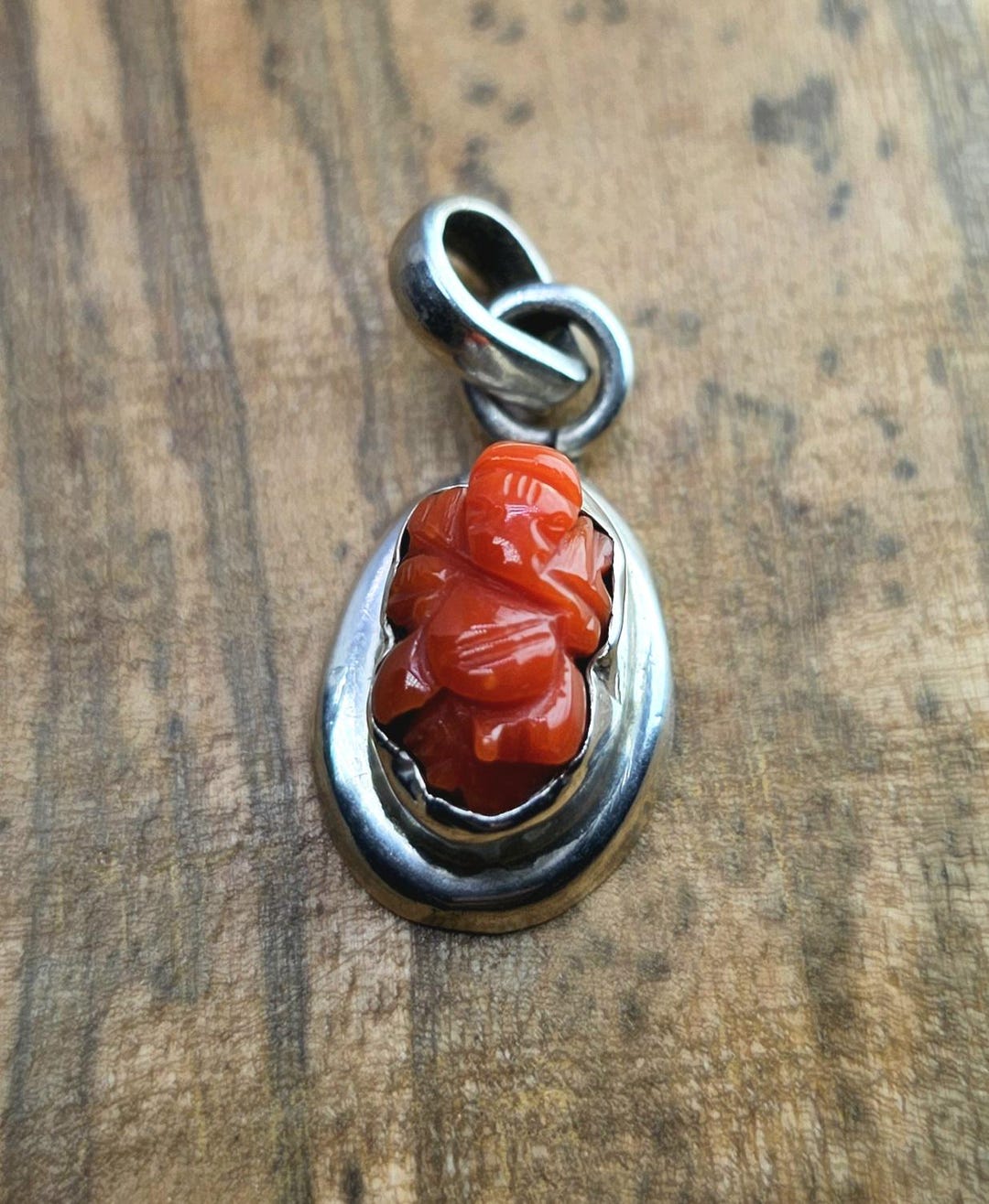 Italian Red Coral Hand Carved Ganesha Idol Silver Pendant/necklace ...