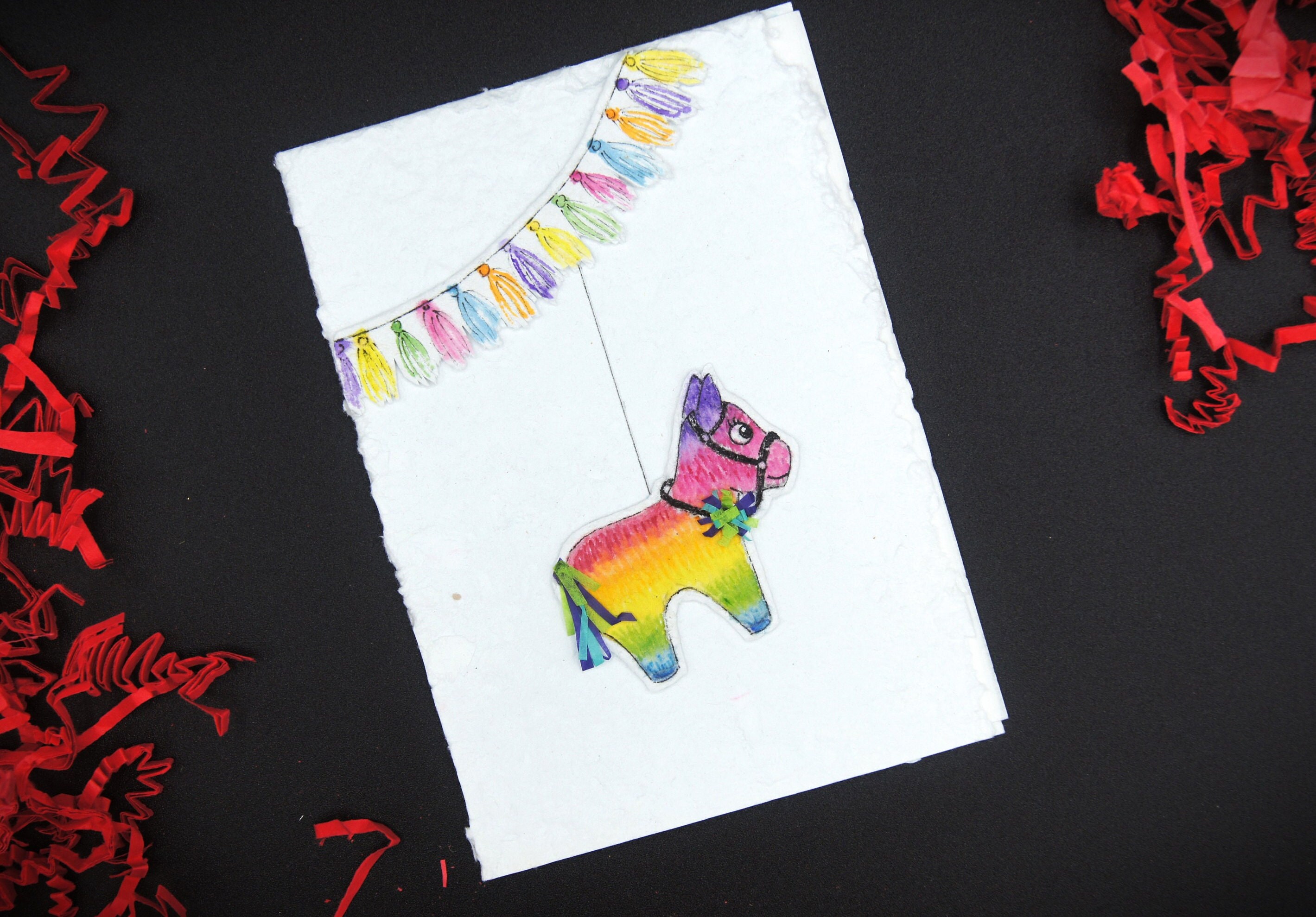 Hand Painted Piñata Birthday Card on Handmade Paper - Etsy