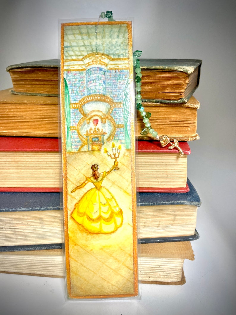 Belle Hand Painted Watercolor Bookmark, Beauty and the Beast - Etsy