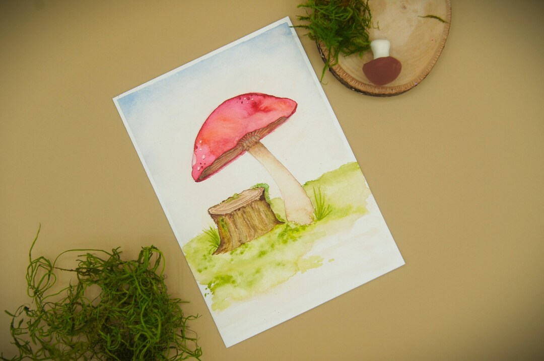 Hand Painted, Watercolor Mushroom Card, Blank Inside - Etsy