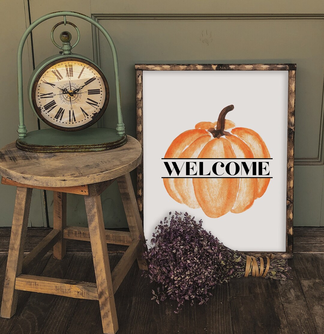 Welcome Orange Pumpkin Sign Printable / Farmhouse Harvest Fall Autumn ...