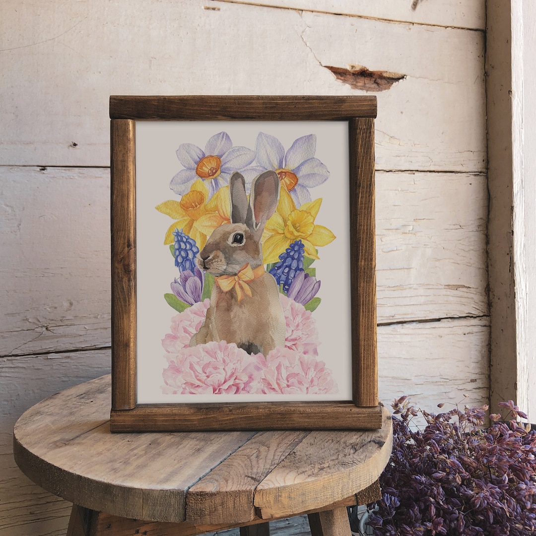 Bunny Sitting in Spring Flowers Printable / Easter and Springtime Décor ...
