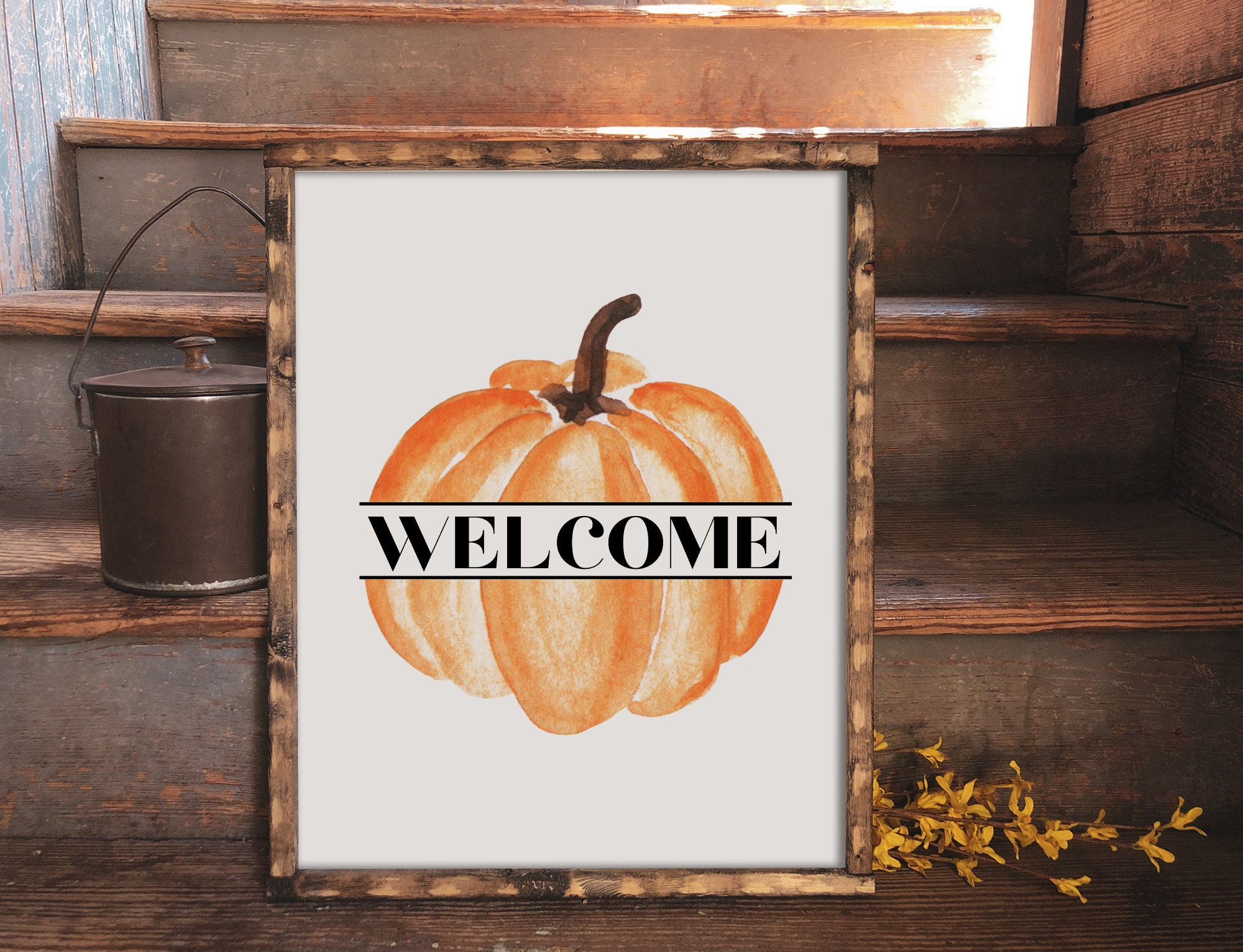 Welcome Orange Pumpkin Sign Printable / Farmhouse Harvest Fall Autumn ...