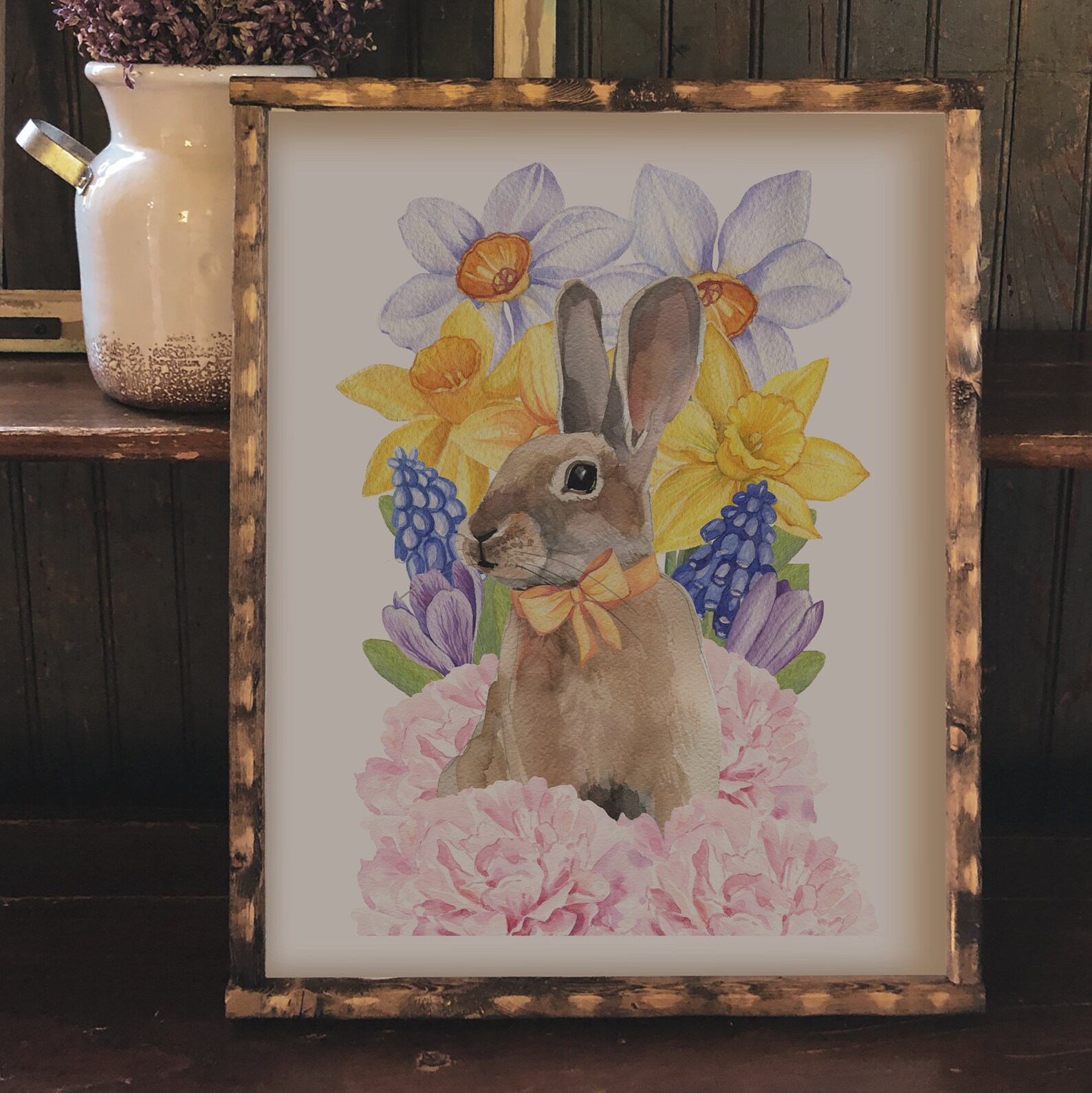 Bunny Sitting in Spring Flowers Printable / Easter and Springtime Décor ...