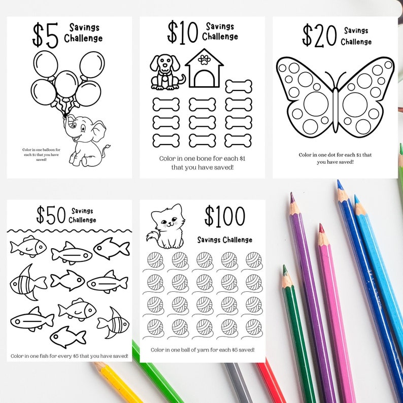 Fun Learning Money Saving Tracker Coloring Pages for Kids Children ...