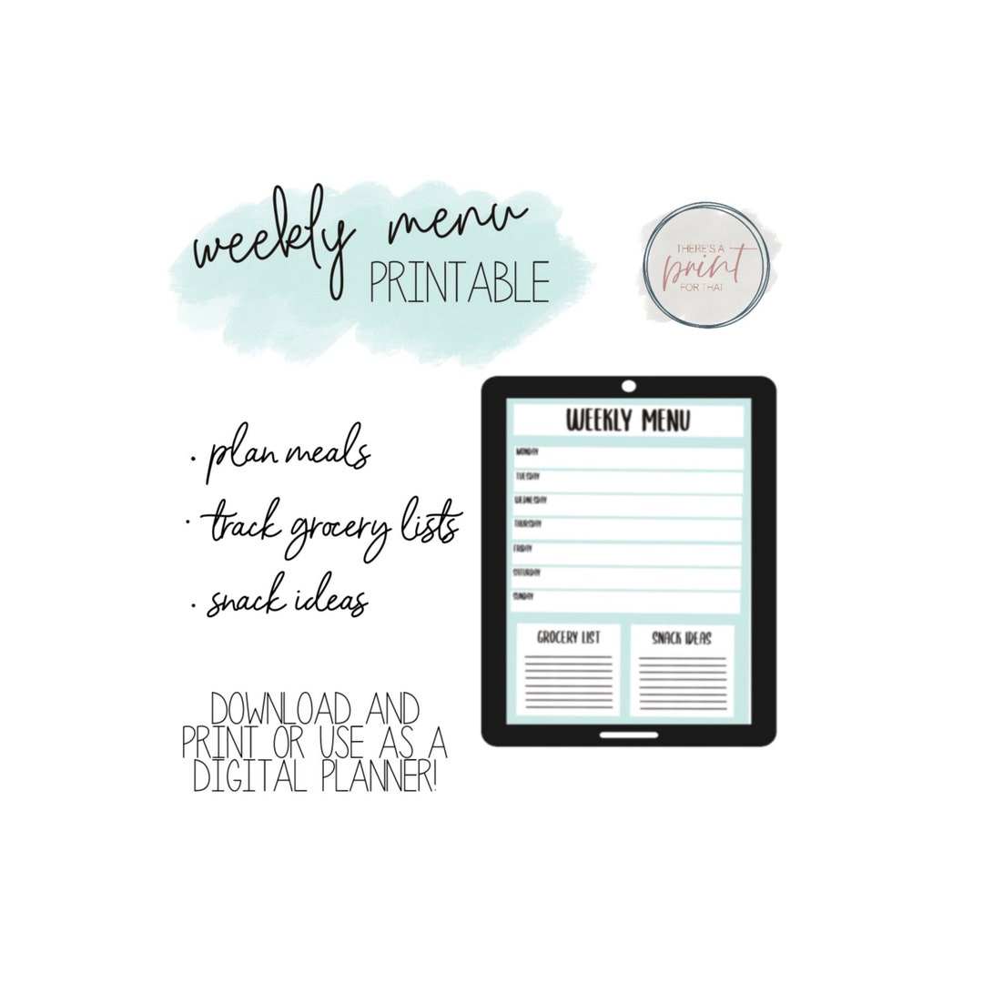 Weekly Meal Plan Printable Menu Printable Meal Prep Ideas - Etsy