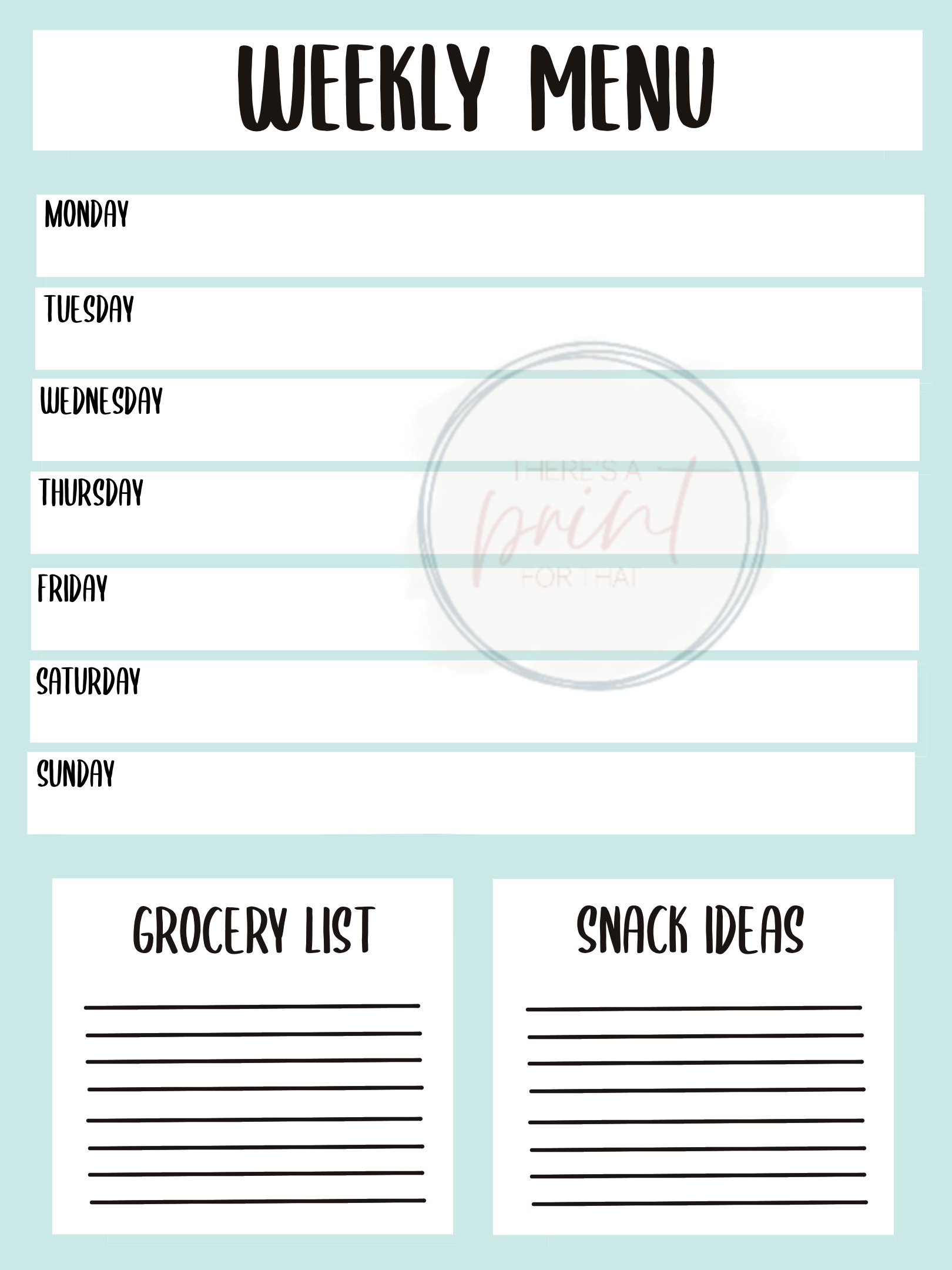 Weekly Meal Plan Printable Menu Printable Meal Prep Ideas - Etsy
