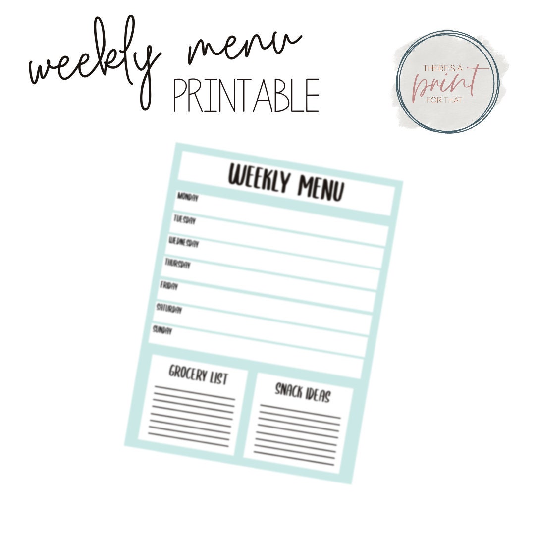 Weekly Meal Plan Printable Menu Printable Meal Prep Ideas - Etsy