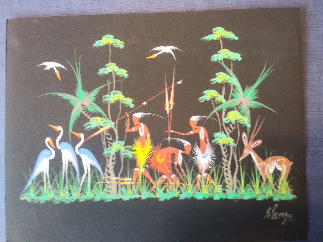 Vintage African Original Folk Ink Art, 12.5 Wide by 9.5 High 32,5cm X ...