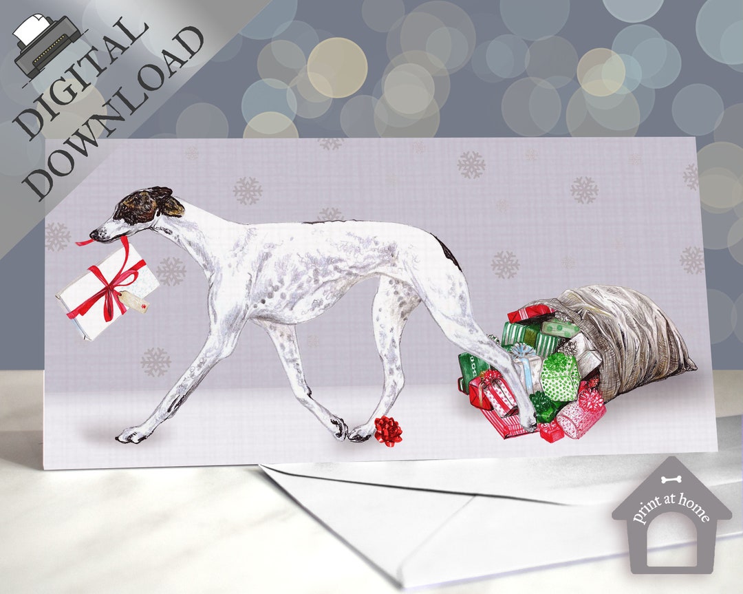 Greyhound Gift Thief Christmas Greeting Card Sighthound Dog Stealing ...