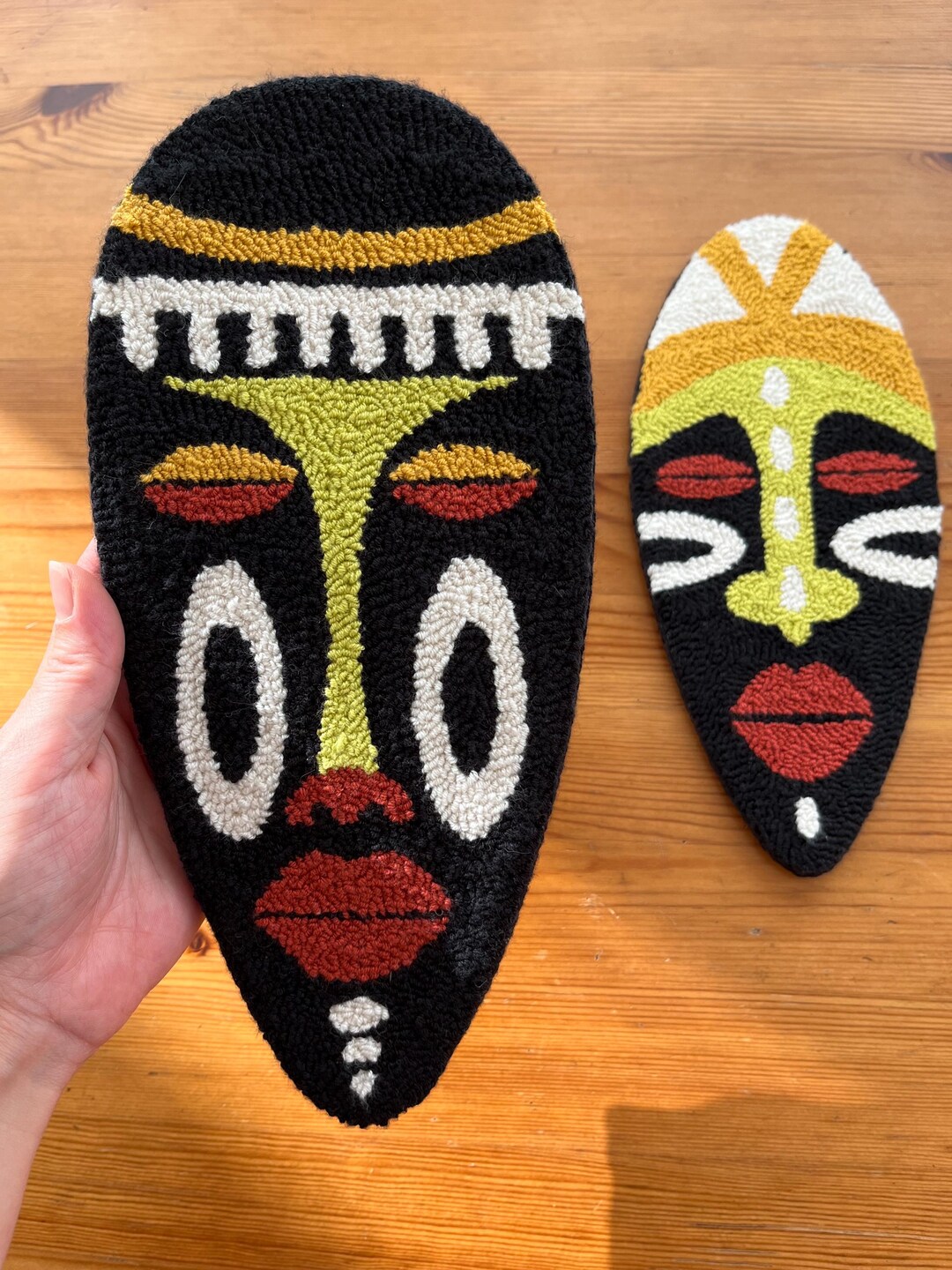 Handmade Punch Needle Tiki Mask, African Tribal Mask, Ethnic Wall Decor ...