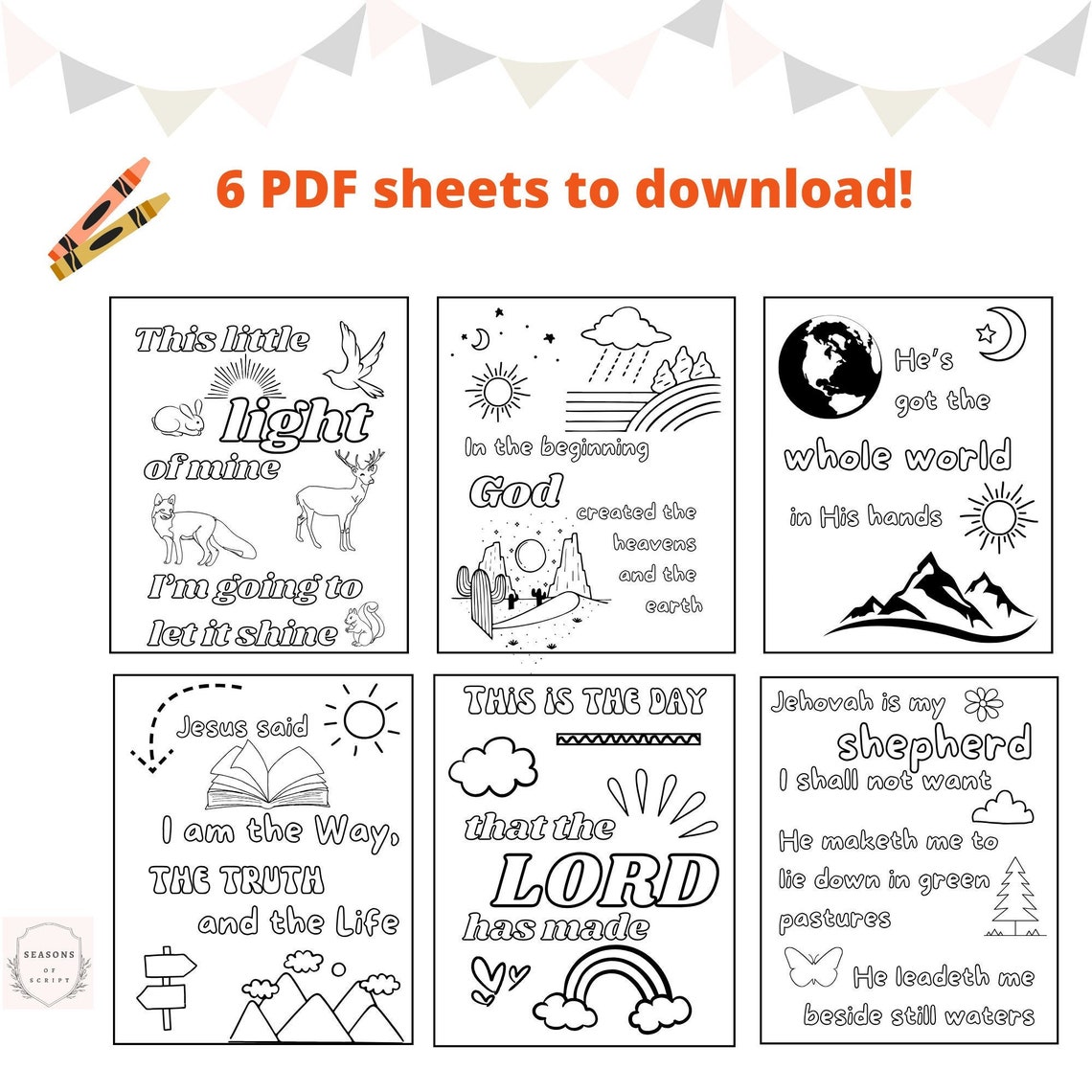 Bible & Song Colouring Pages for Young Kids - 6 Sheets - Etsy