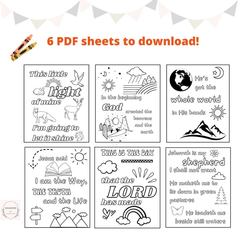 Bible & Song Colouring Pages for Young Kids - 6 Sheets - Etsy
