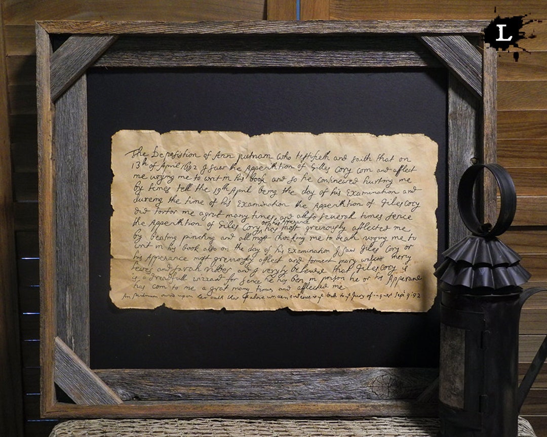 Salem Witch Trials Giles Corey, Ann Putnam Document Aged Document Frame ...