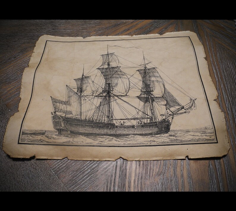 Tall Ship Pirate Ship Etching Aged Document Frame Not Included - Etsy