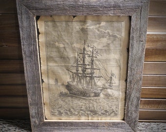 Tall Ship Pirate Ship Etching Aged Document Frame Not Included - Etsy