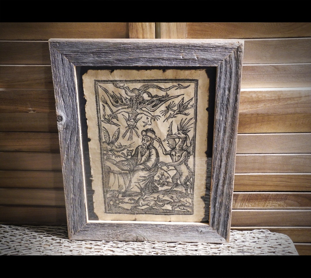 Wizard Woodcut Aged Document Frame Not Included Witchcraft - Etsy