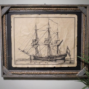 Larger Tall Ship Pirate Ship Etching Aged Document Frame Not Included ...