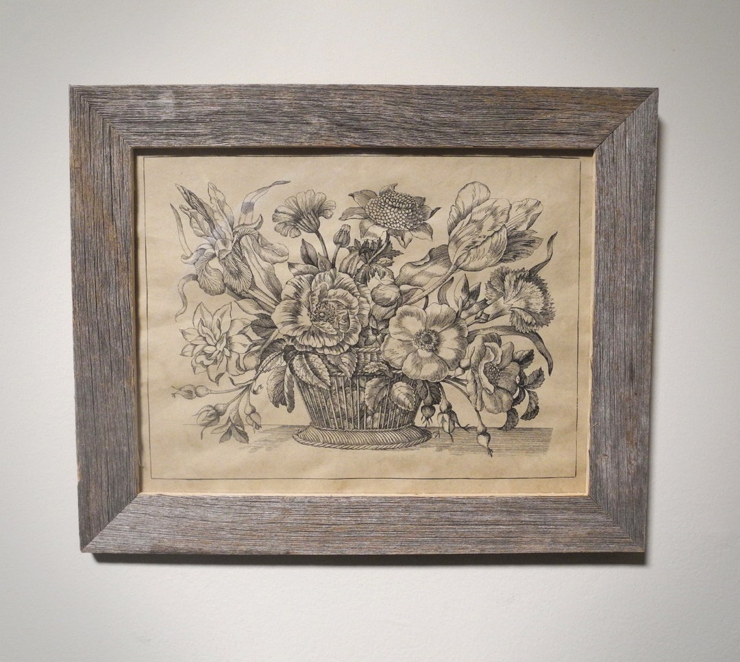 Antiqued Flower Basket Engraving Aged Document Frame Not Included ...