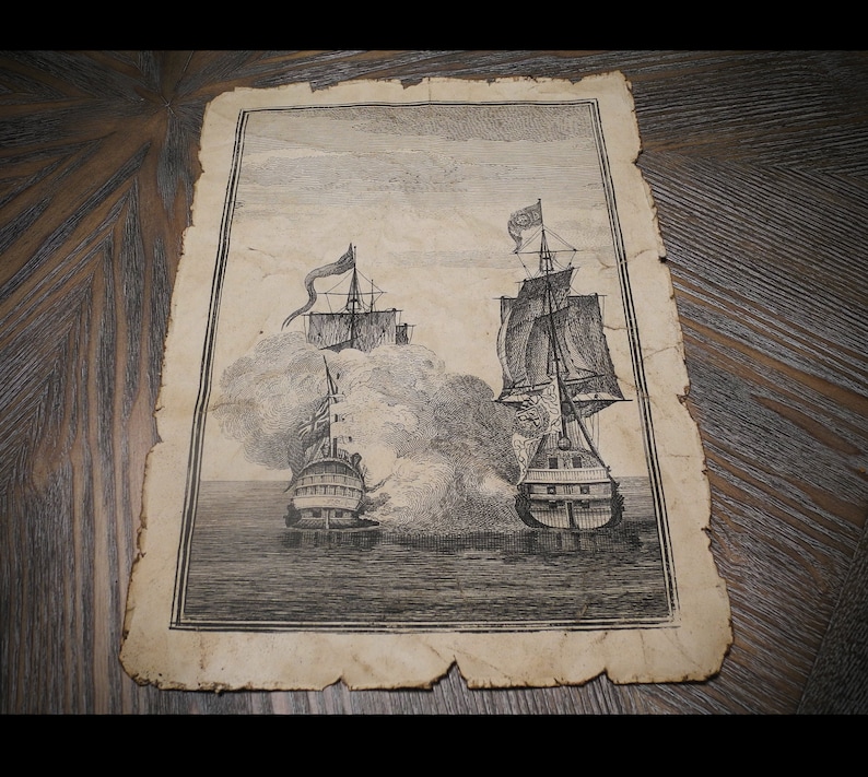 Tall Ships Battle Pirate Ship Etching Aged Document Frame Not - Etsy