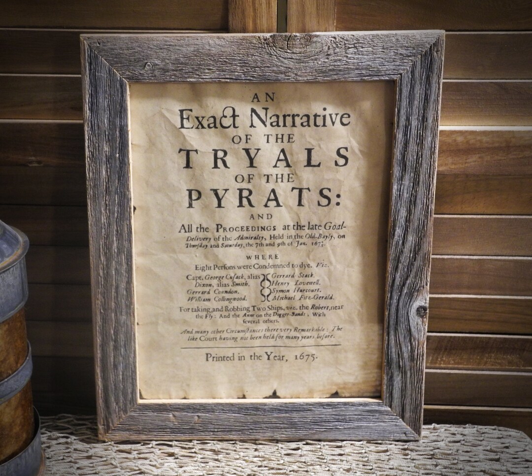 Tryals of the Pyrats Captain George Cusack Aged Document Frame Not ...
