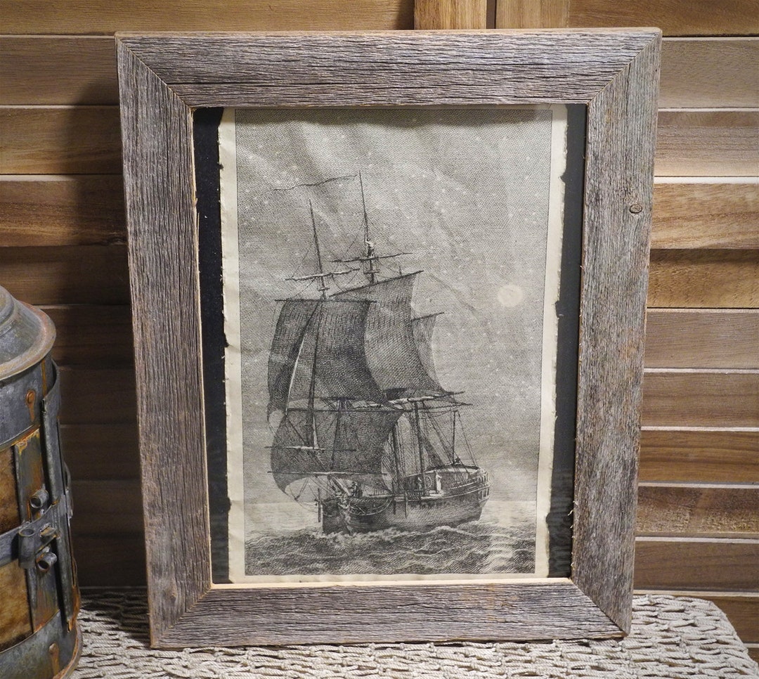 Tall Ships at Night Pirate Ship Etching Aged Document Frame Not ...