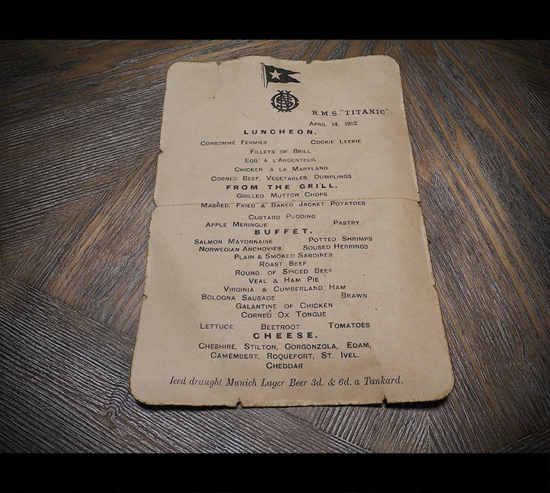 Titanic White Star Line Last Meal Menu Aged Document Frame Not Included ...