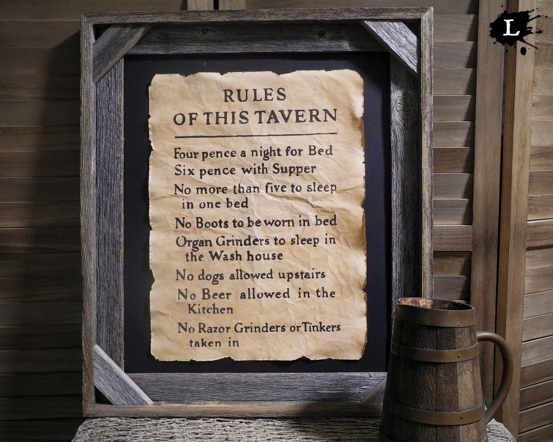 Rules of This Tavern Aged Document Frame Not Included - Etsy