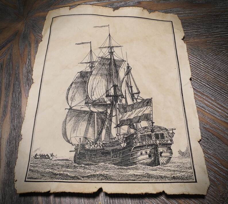 Tall Ship Pirate Ship Etching Aged Document Frame Not Included - Etsy