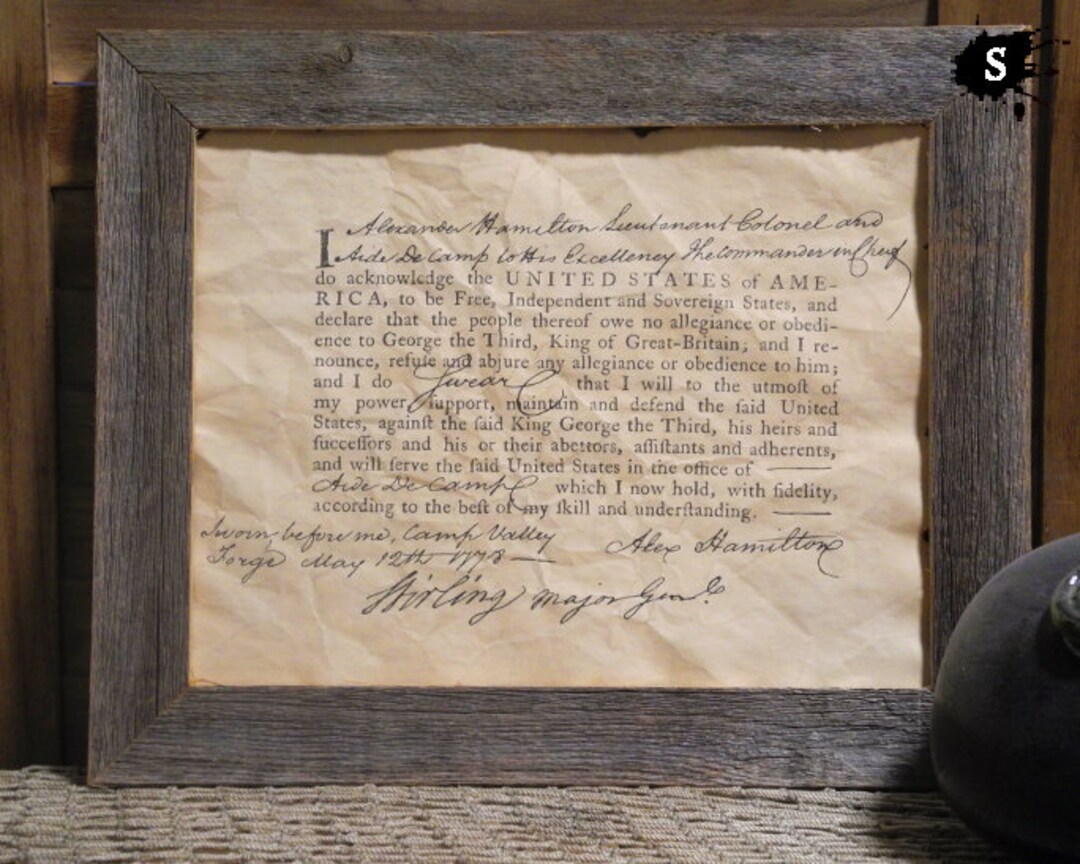 Alexander Hamilton Oath of Allegiance Colonial America Aged Document ...