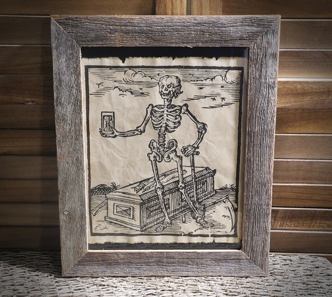 Skeleton Next to Coffin Woodcut Aged Document Frame Not Included - Etsy