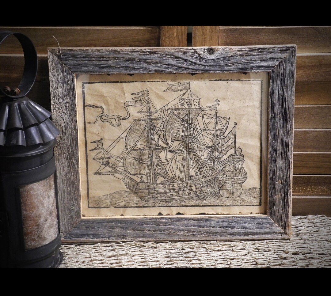 Pirate Ship Etching Aged Document Frame Not Included - Etsy