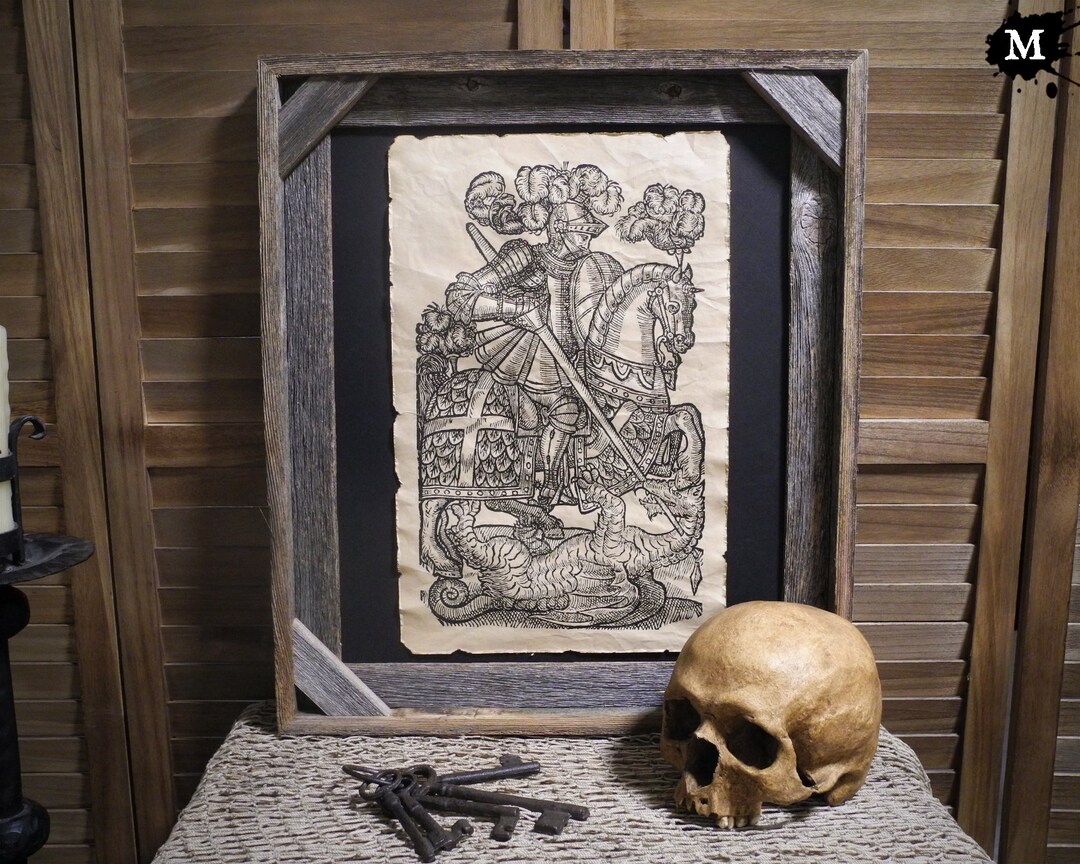 Knight Killing Dragon Renaissance Medieval Aged Document Frame Not ...