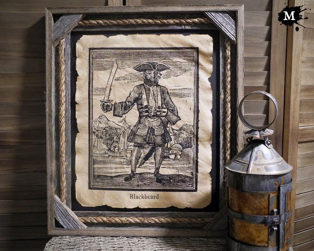 Blackbeard Edward Teach Wood Cut Print Aged Document Frame Not Included ...