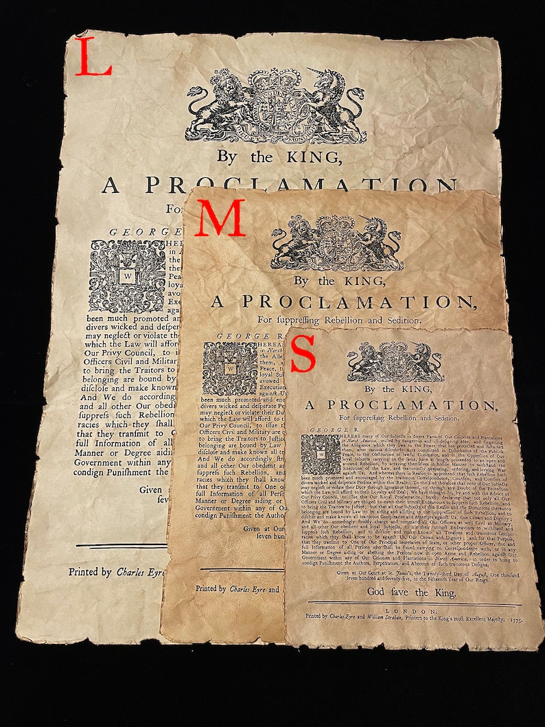 Large Size 1775 Proclamation for Suppressing Rebellion and Sedition ...