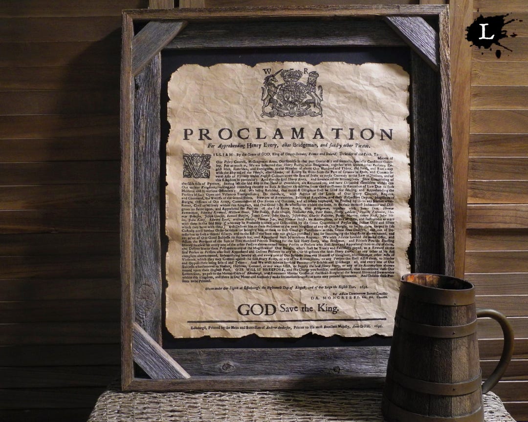 Apprehending Henry Every Proclamation Print Aged Document Frame Not ...