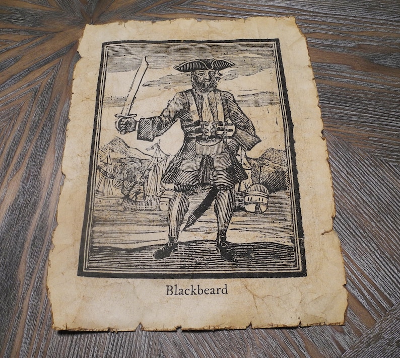 Blackbeard Edward Teach Wood Cut Print Aged Document Frame Not - Etsy